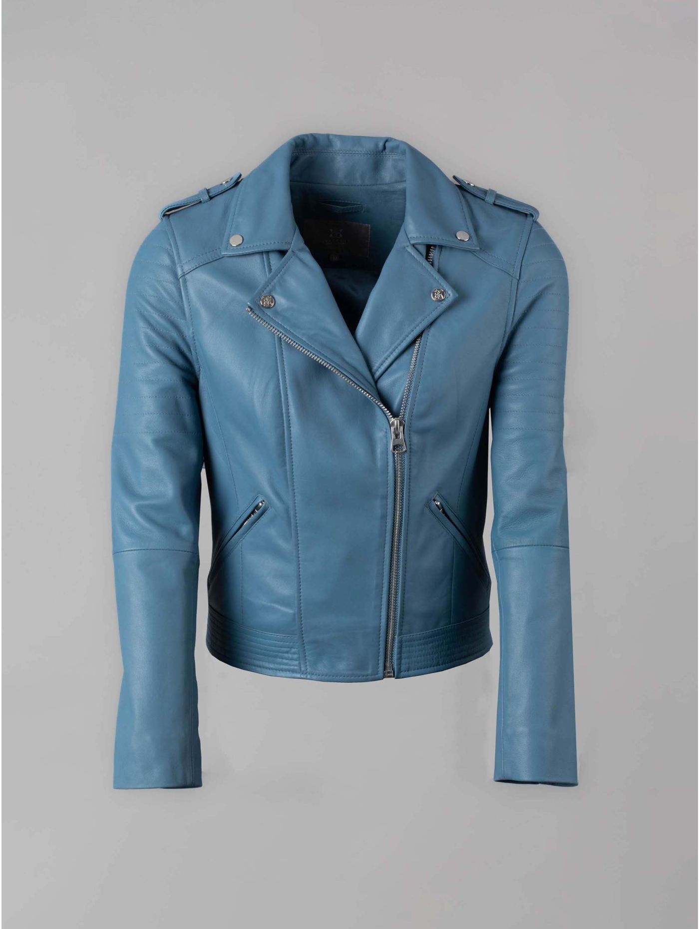 Lakeland Leather Esthwaite Classic Leather Biker Jacket in Sky Blue | Lakeland Leather
